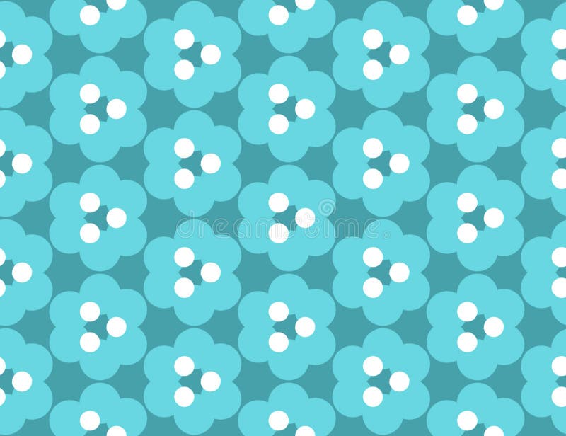 Seamless Geometric Pattern. Shaped Turquoise Flowers, White Dots Stock ...