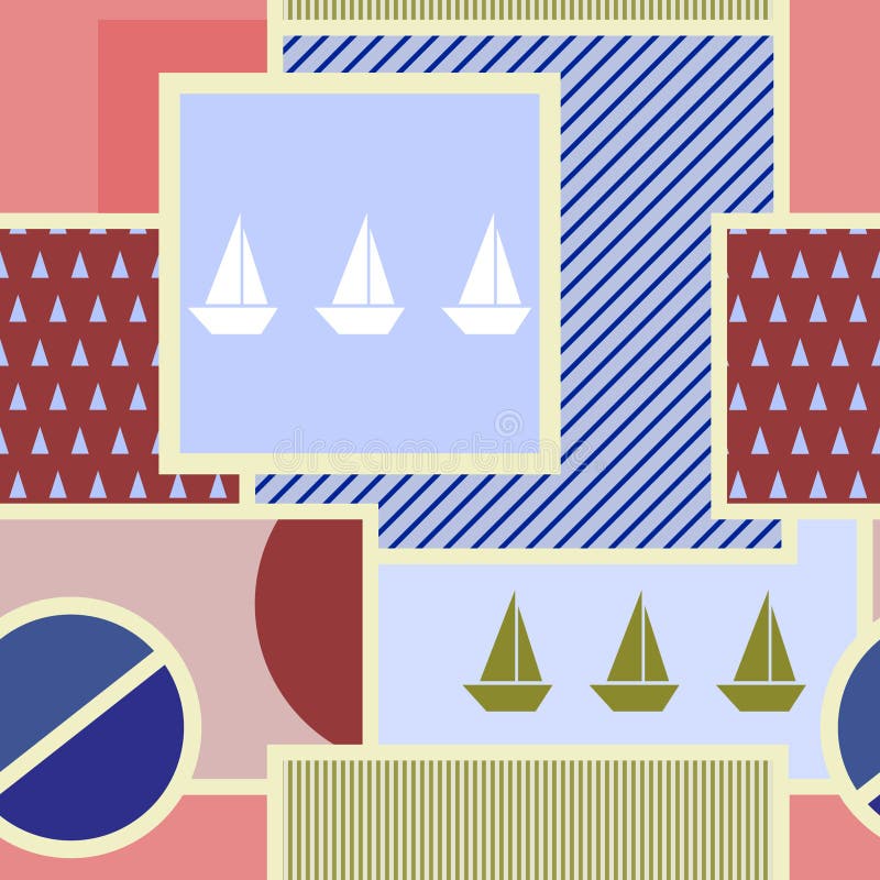 Seamless Geometric Pattern with Silhouette of Ship, Circle, Square ...