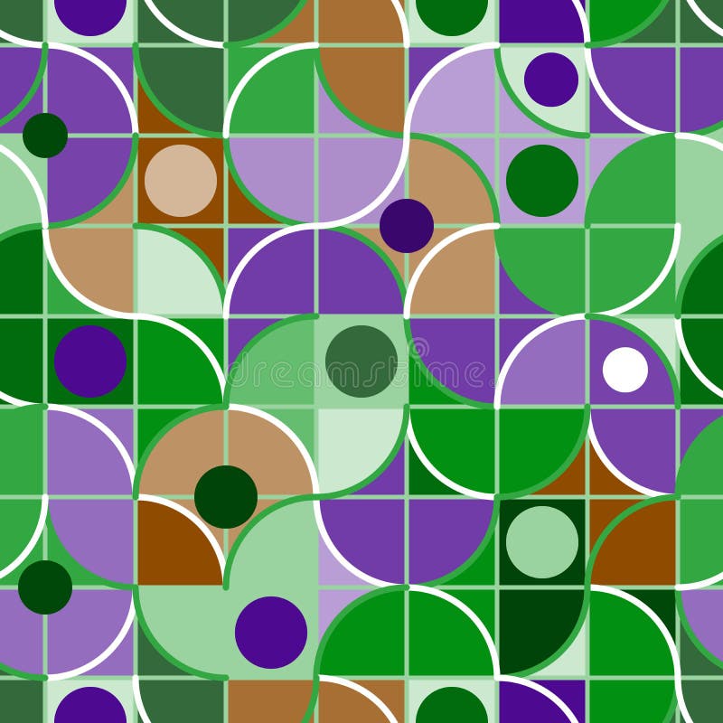 Seamless Geometric Pattern with Squares, Circles and Curvy Lines ...