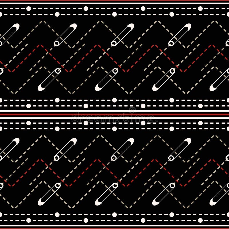 Seamless Geometric Pattern with Stitching and Safety Pins Stock Vector ...