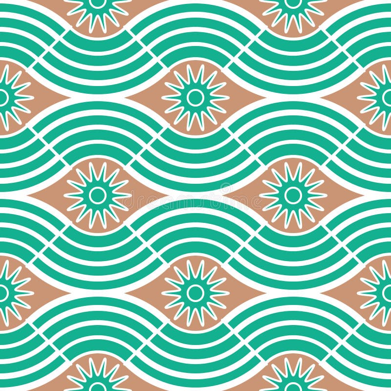 Seamless Geometric Pattern with Wavy Lines and Stars. Vector Art Stock ...