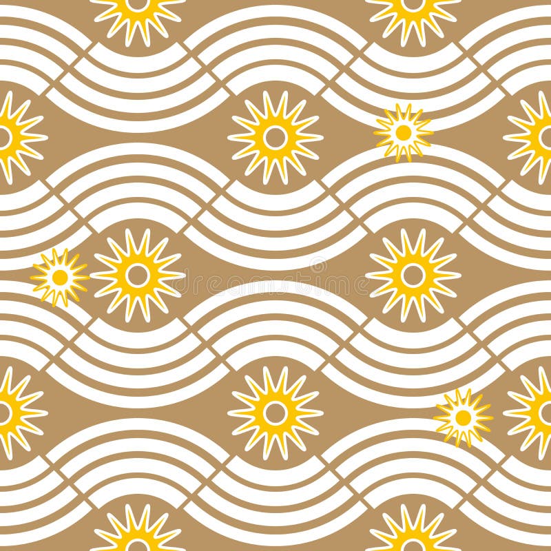 Seamless Geometric Pattern with White Wavy Lines and Yellow Stars ...