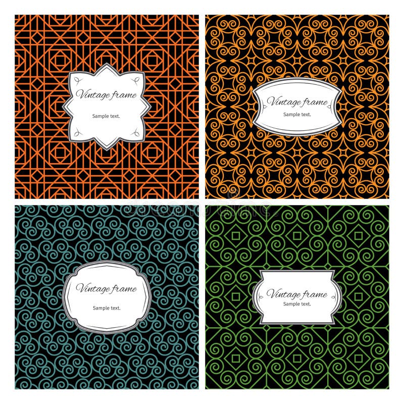 Seamless Geometric Patterns with Frame Set Stock Vector - Illustration ...