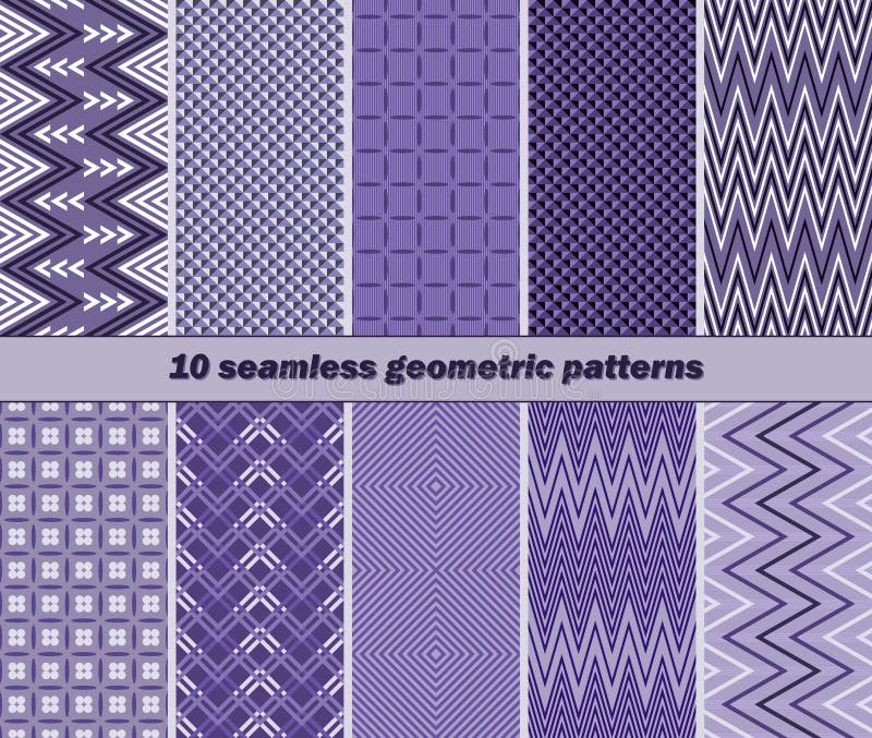 10 Seamless Geometric Patterns in Violet Color Stock Vector ...