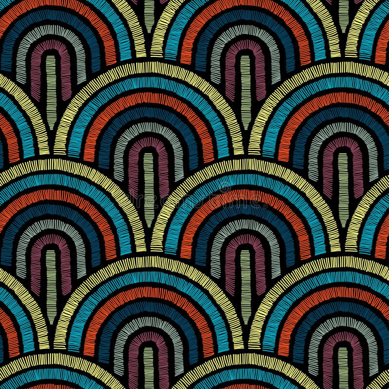 Seamless Geometrical Arch Pattern, Satin Stitch Embroidery Stock ...