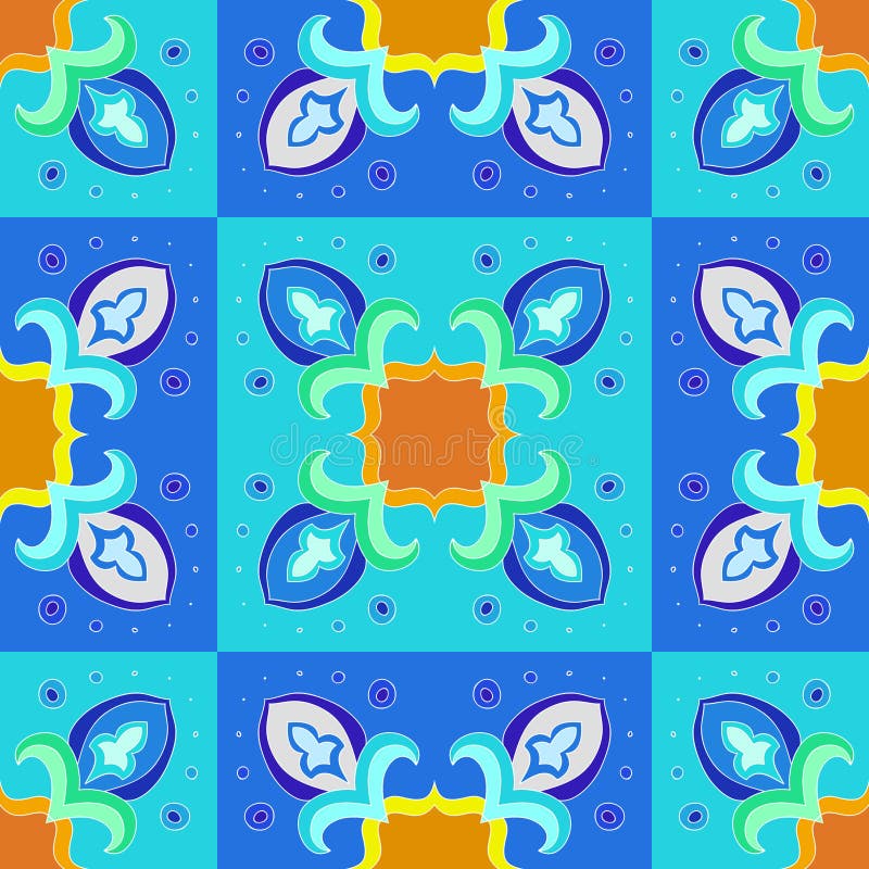 Seamless Geometrical Pattern in Blue, Green and Orange Colors. Stock ...