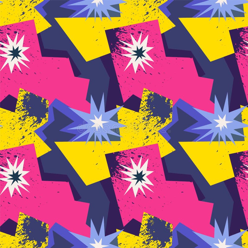 Seamless Geometry Pattern with Curved Elements and Stars Stock Vector ...