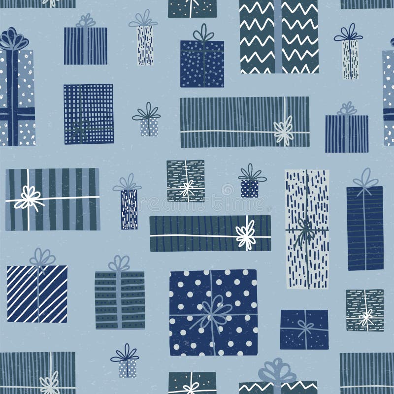 Seamless Gift Box Pattern. Blue Tint. Present Wrapper, Invitation Retro ...