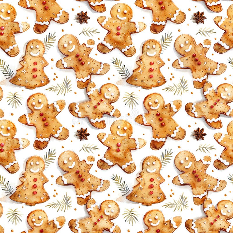Seamless Gingerbread Man Pattern with Festive Decorations and Spices ...