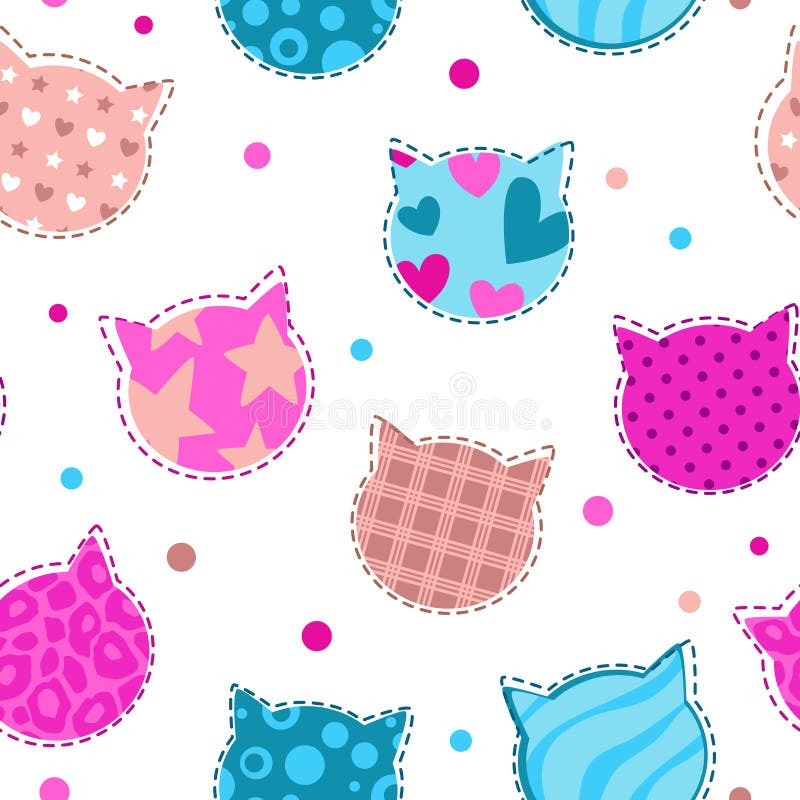 Seamless Girlish Pattern with Cats Silhouettes Stock Illustration ...