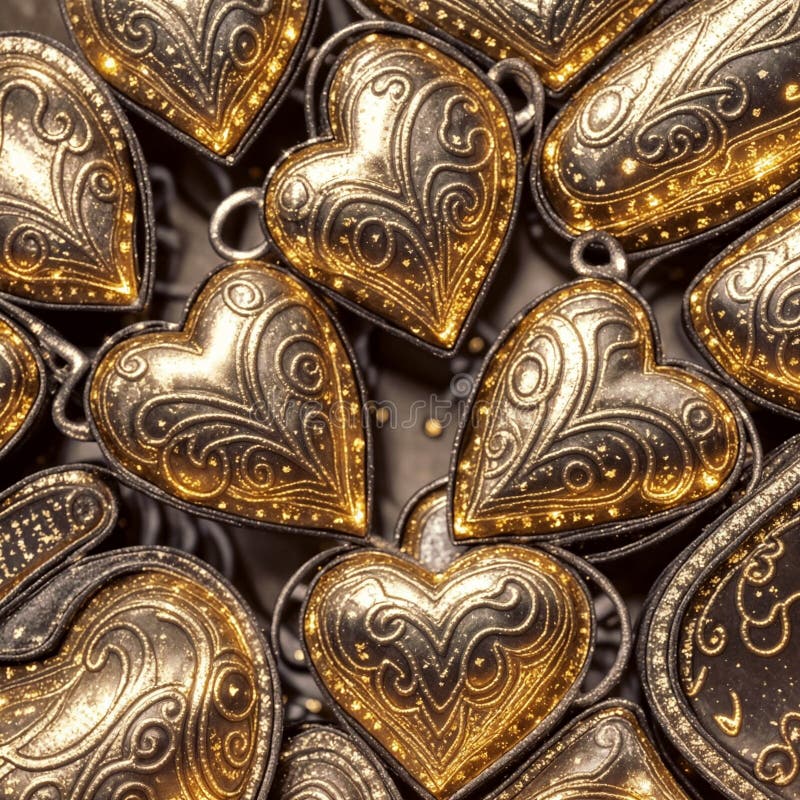 Seamless Glittery Gold Hearts Patterned - Generated by Ai Stock ...