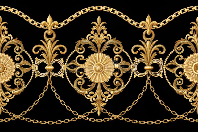 Seamless Gold Baroque Chain Pattern on Black Stock Illustration ...