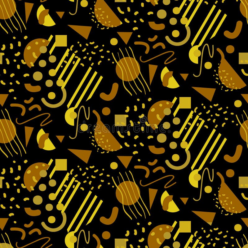 Seamless Gold Geometric Pattern in Retro 80s Style, Memphis, Vector ...