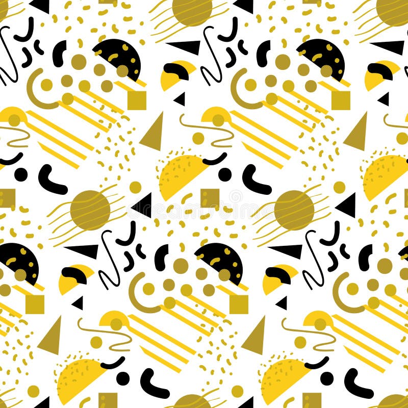 Seamless Gold Geometric Pattern in Retro 80s Style, Memphis, Vector ...