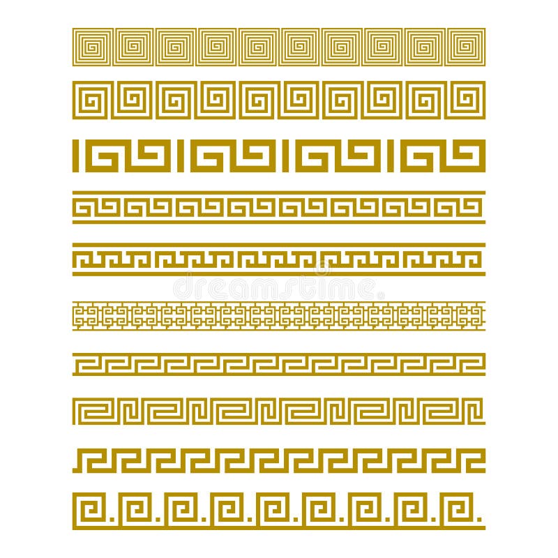 Seamless Gold Meander Patterns Vector Stock Vector - Illustration of ...