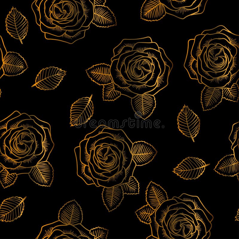 Seamless Gold Rose Pattern on White Background Stock Illustration ...