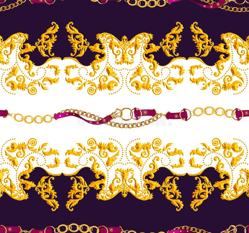 Seamless Golden Chains Pattern Trendy Repeating Scarf Textile Print
