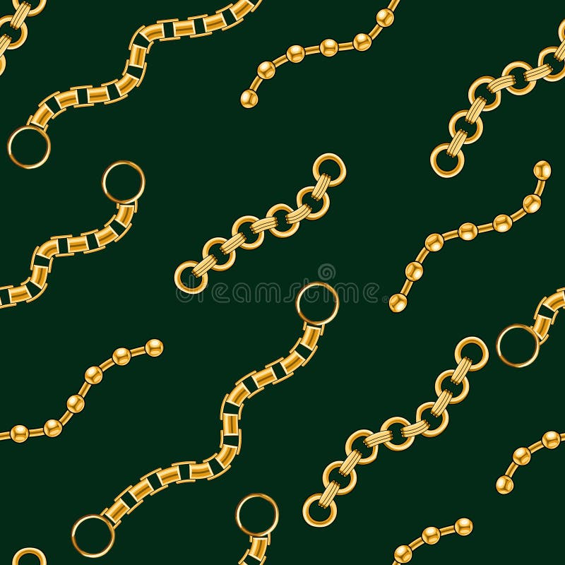 Seamless Golden Chains, Luxury Pattern on Dark Green Background. Stock ...