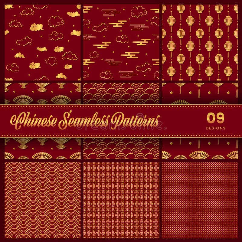 09 Seamless Golden Chinese Pattern Collection, Abstract Vector ...
