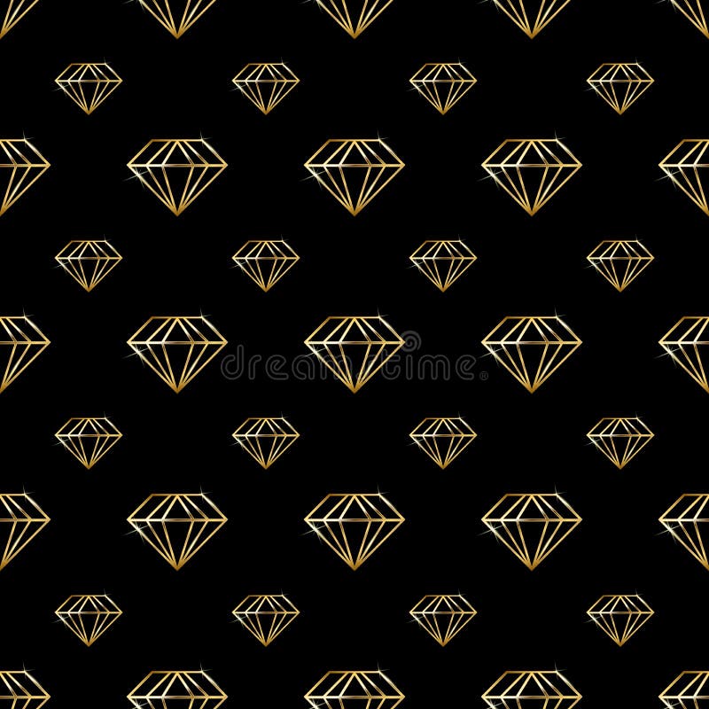 Seamless Golden Lined Diamond Pattern on Black Background Stock Vector ...
