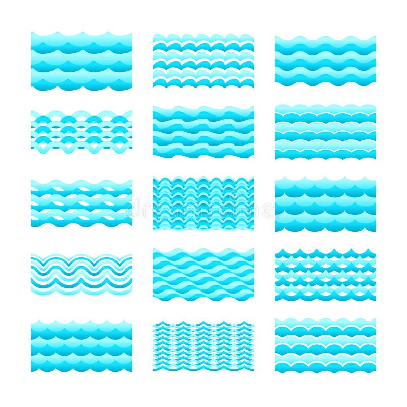 Seamless Gradient Blue Water Wave Vector Tiles Set for Patterns and ...