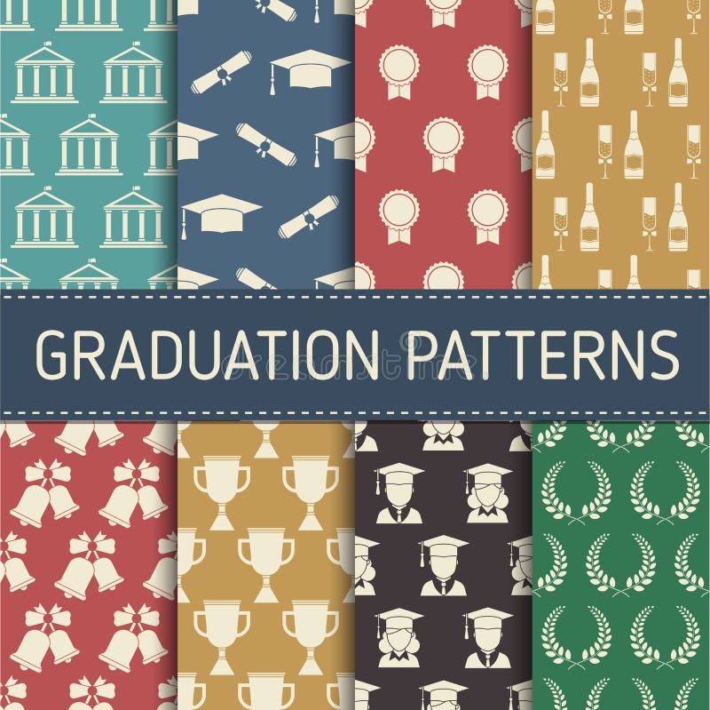 Seamless Graduation Celebration Pattern Background Set Stock Vector ...