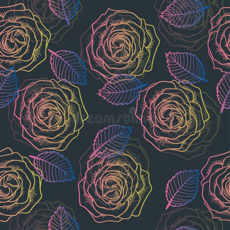 Seamless Graphic Contour Roses Pink Pattern Stock Vector - Illustration ...