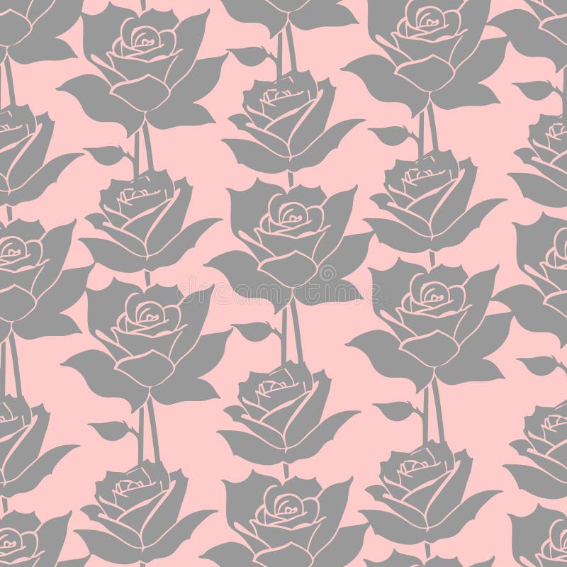 Seamless Graphic Floral Pattern of Gray Roses on a Pink Background ...