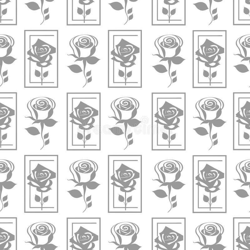 Seamless Graphic Floral Pattern of Gray Roses on a White Background ...