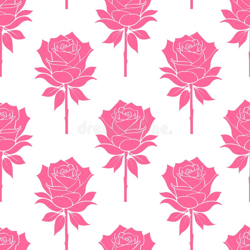 Seamless Graphic Floral Pattern Pink Roses on White Background, Texture ...