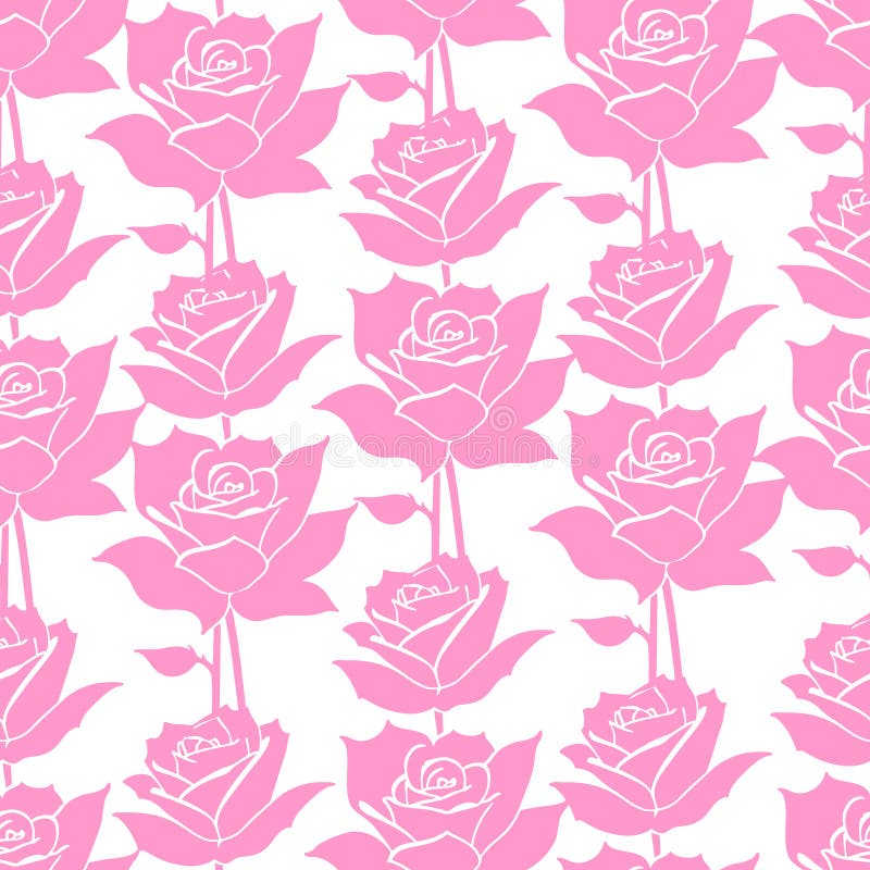 Seamless Graphic Floral Pattern Pink Roses on White Background, Texture ...