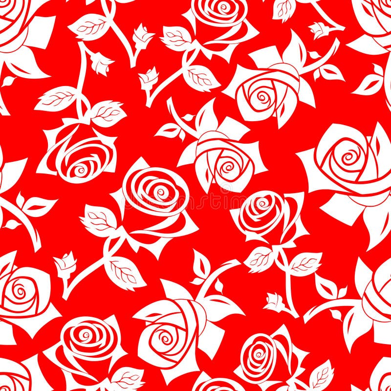 Seamless Graphic Floral Pattern White Roses on a Red Background Stock ...