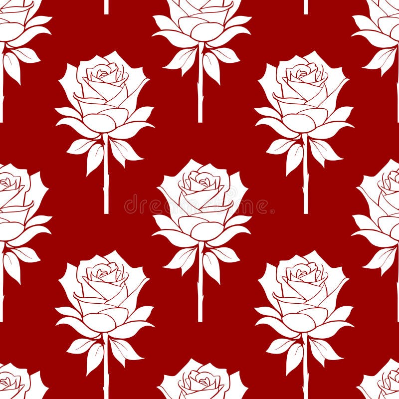 Seamless Graphic Floral Pattern White Roses on a Red Background ...