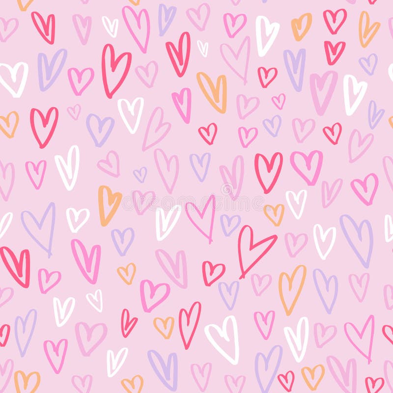 Seamless Graphic Pattern with Ink Drawn Hearts. Abstract Cute Texture ...