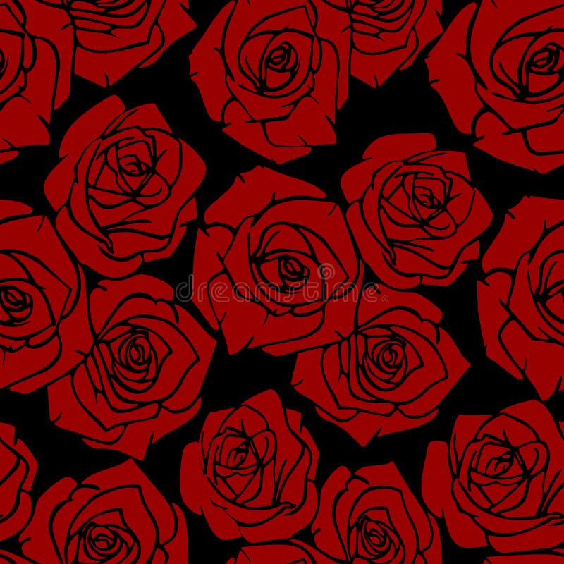 Seamless Graphic Pattern of Red Silhouettes of Roses on a Black ...