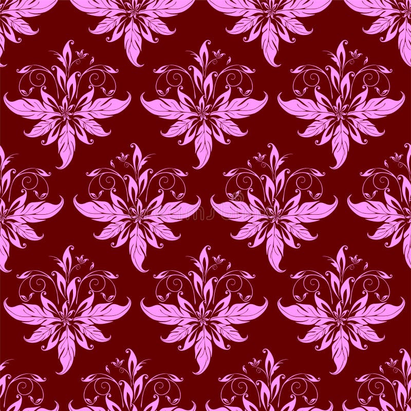 Seamless Graphic Pink Pattern on Burgundy Background, Floral Ornament ...