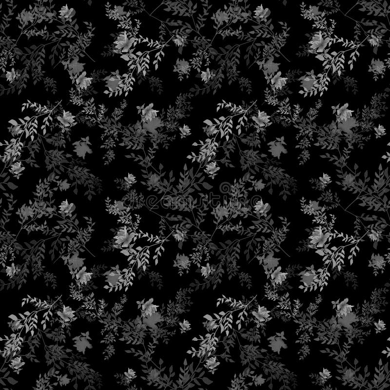 Seamless Gray Roses Flowers Floral Pattern Black Stock Illustration ...
