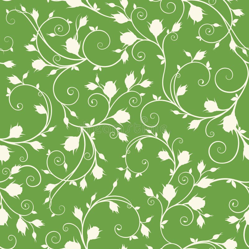 Seamless Green Floral Pattern with Rose Vines. Vector Illustration ...