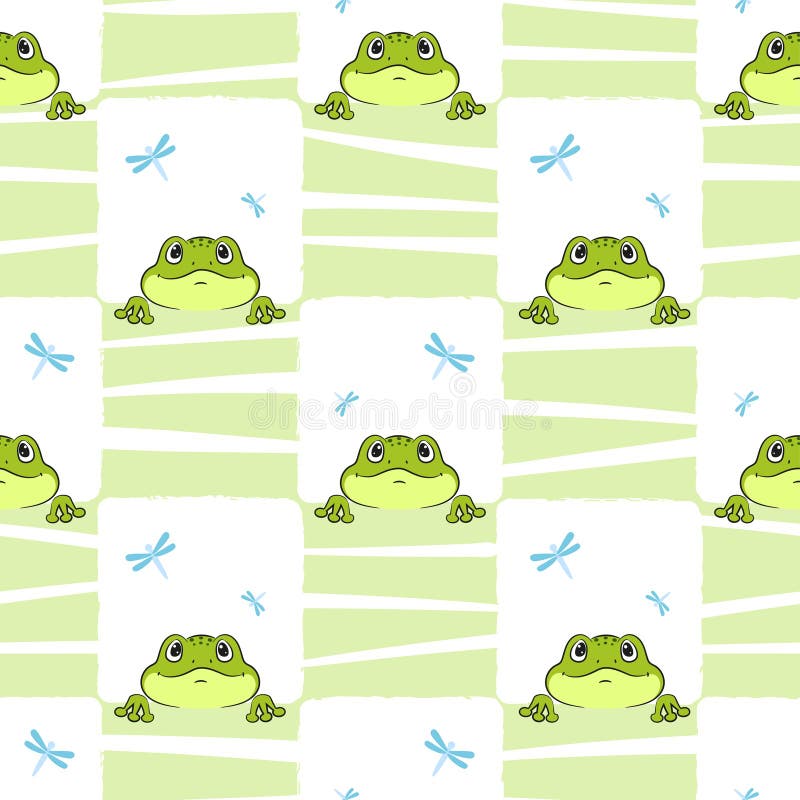 Seamless Green Frog Pattern. Vector Illustration with Frogs and ...