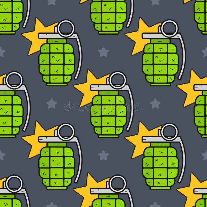 Seamless Green Hand Grenade Pattern on a Green Background. Vector Stock ...