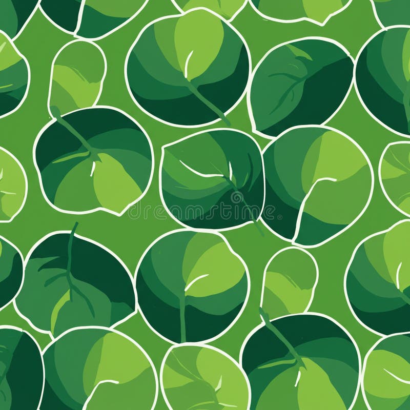 Seamless Green Leaf Pattern Featuring Overlapping Circular Leaves in ...