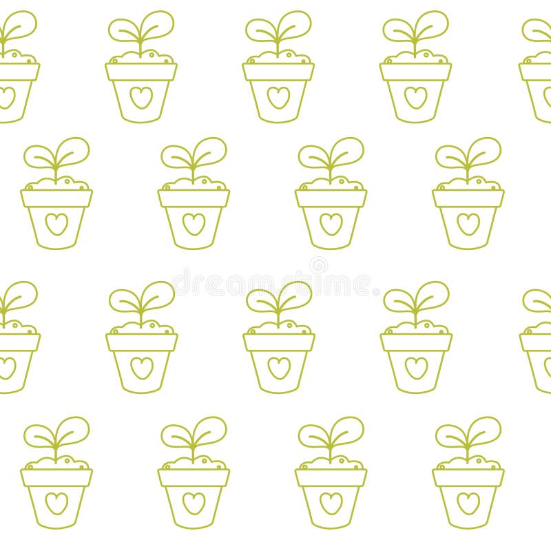 Seamless Green Outline Pattern of Seedling in a Pot Stock Vector ...