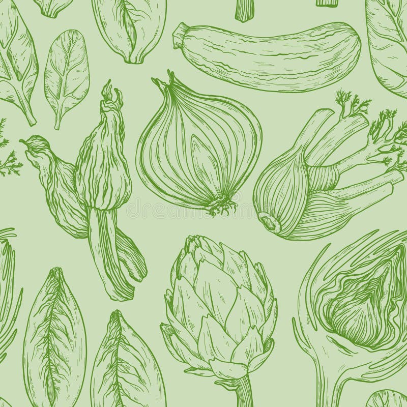 Seamless Green Pattern with Nature Mediterranean Vegetables. Vegetables ...