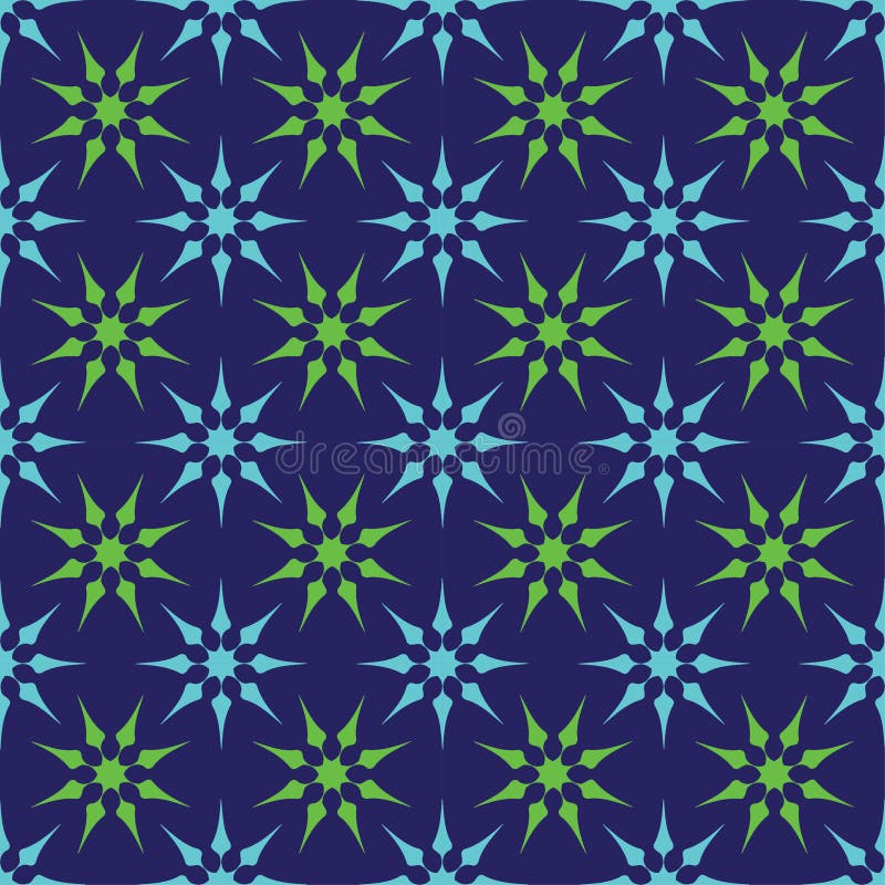 Seamless Green and Turquoise Octagonal Star Pattern Design on Blue ...