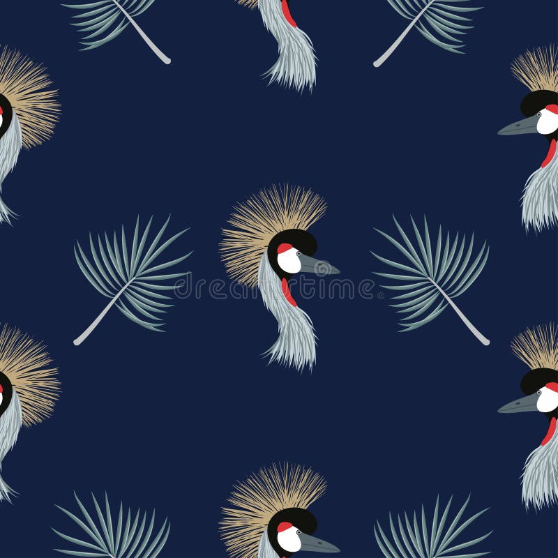 Seamless Grey Crowned Crane Bird Pattern Stock Vector - Illustration of ...