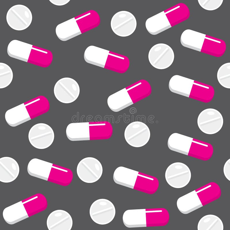 Seamless Grey Pattern with Capsules and Tablets. Medical Background ...