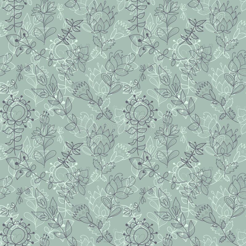 Seamless Grey Texture with Flowers Stock Vector - Illustration of hand ...