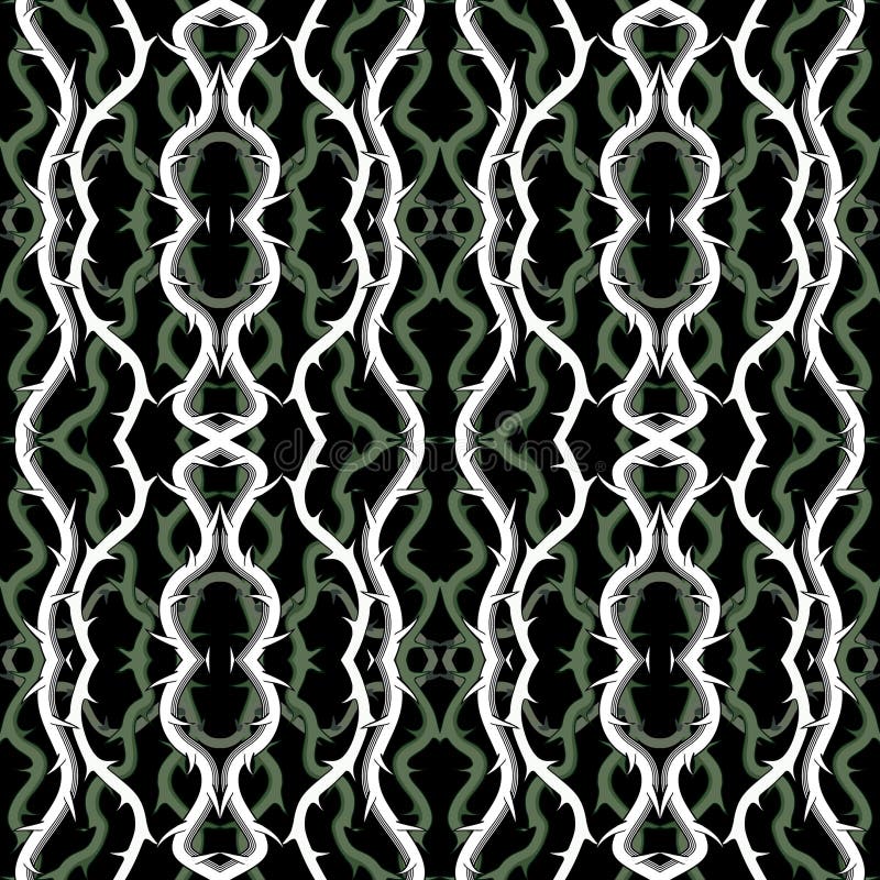 Seamless Grid Vector Pattern with Intricate Sharp, Thorns in Dark Green ...