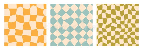 Seamless Groovy Checkerboard Background Set. Repeating Retro Wavy ...