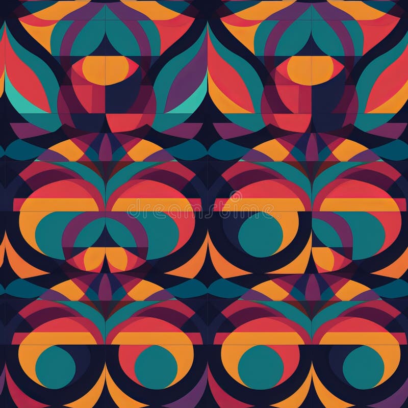 Seamless Groovy Geometric Shapes in Bold Colors with a Retro 70s Style ... Seamless Groovy Geometric Shapes in Bold Colors with a Retro 70s Style ...